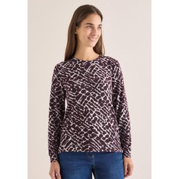 Langarmshirt Cecil, Damen, Gr. L (42), eggplant rot melange, Stoff, 67% Viskose, 28% Polyester, 5% Elasthan, gemustert, normal normal, Rundhals, abgesteppt, Shirts Langarmshirt, aus softem Materialmix