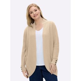 sheego Gro&szlig;e Gr&ouml;&szlig;en Longstrickjacke mit Struktur-Muster, mittelblau, Gr&ouml;&szlig;e 50 - Damen
