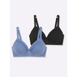 w&auml;schepur sheego Gro&szlig;e Gr&ouml;&szlig;en Schalen-BH ohne B&uuml;gel mit vorgeformten Cups, schwarz + jeansblau, Gr&ouml;&szlig;e 85B - Damen