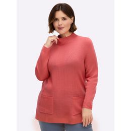 sheego Gro&szlig;e Gr&ouml;&szlig;en Longpullover mit Stehkragen, grapefruit, Gr&ouml;&szlig;e 52 - Damen
