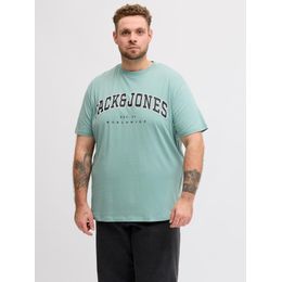 Jack & Jones PlusSize T-Shirt "JJECALEB VARSITY TEE SS O-NECK NOOS PLS", Jungen, Gr. 5XL, mineral blau, Jersey, Obermaterial: 100% Baumwolle, JACK & JONES PLUSSIZE, Basic, regular fit normal, Rundhals, Shirts T-Shirt, mit Logobranding