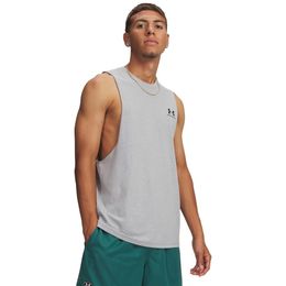 Trainingstop Under Armour "UA LEFT CHEST CUT OFF TANK", Herren, Gr. L, steel light heather,, schwarz, Obermaterial: 60% Baumwolle, 40% Polyester, Tops, sportliche Schnittform, f&uuml;r Trainingseinheiten, leichtes Design