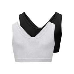 KIDS Only M&auml;dchen Crop-Top "KOGLOLA 2-P REVERSIBLE LOGO TOP ACC", Gr. 146super light grau melange pack:2, pack schwarz, Jersey, Obermaterial: 95%