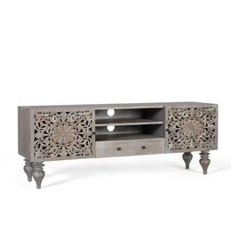 Pharao24.de TV Sideboard Fernsehschrank im Vintage Look in Grau