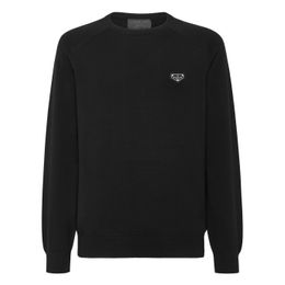 Rundhalspullover Philipp Plein "Rundhalspullover", Herren, Gr. S, 02, schwarz, Obermaterial: 80% Baumwolle, 20% Wolle, Pullover Rundhalspullover