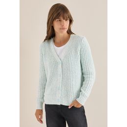 Cardigan Cecil, Damen, Gr. L (42), faded blau melange, Web, 58% Baumwolle, 24% Polyacryl, 10% Nylon, 8% Polyester, unifarben, comfort fit normal, V-Ausschnitt, Rippb&uuml;ndchen, Strickjacken