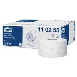 Tork 110255 Premium Toilettenpapier Mini Jumbo Gro&szlig;rolle T2 wei&szlig; 3-lagig, 600 Blatt 1 Pack = 12 Rollen