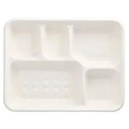 Papstar Men&uuml;-Trays, Zuckerrohr "pure" 5-geteilt 3,7 cm x 22 cm x 28,2 cm wei&szlig; 125 St&uuml;ck