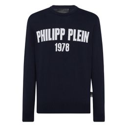 Rundhalspullover Philipp Plein "Rundhalspullover", Herren, Gr. L, 24, navy, Obermaterial: 80% Baumwolle, 20% Wolle, Pullover Rundhalspullover
