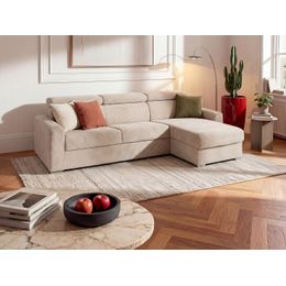 Vente-unique Ecksofa mit Matratze - Ecke wechselbar - Cord - Beige - Liegefl&auml;che mit Lattenrost mit breiten Latten 160 cm - Matratze 22 cm - Memory Schaum - VIZIR 3860109