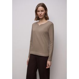 Langarmshirt Street One, Damen, Gr. 34, light terra mocha, Web, 95% Baumwolle, 5% Elasthan, unifarben, normal normal, Rundhals, abgesteppt, Shirts Langarmshirt, aus Baumwolle mit Stretchante
