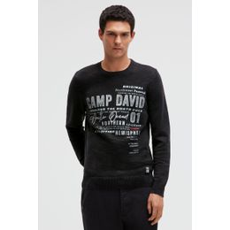 Rundhalspullover CAMP DAVID, Herren, Gr. XL, schwarz, Strick, Material: 100% Baumwolle, bedruckt, regular fit normal, Rundhals, eingesetzt Rippb&uuml;ndchen, Pullover Rundhalspullover, aus Baumwolle