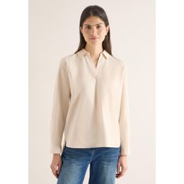 Langarmbluse Cecil, Damen, Gr. L (42), pearl beige, Web, 100% Baumwolle, unifarben, klassisch normal, Rundhals, B&uuml;ndchen, Blusen, aus reiner Baumwolle