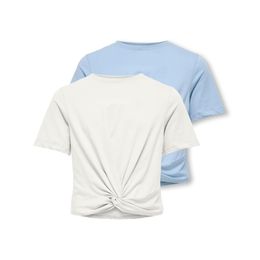 T-Shirt KIDS Only "KOGREX S/S KNOT TOP JRS 2-PACK", M&auml;dchen, Gr. 134/140, soft chambray pack:cloud dancer, Jersey, Obermaterial: 100% Baumwolle, unifarben, regular fit normal, Rundhals, Shirts T-Shirt, Baumwolle, regular fit