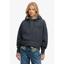 Kapuzensweatshirt Superdry "Luxe Casual Emb Relaxed Hood", Damen, Gr. XL, eclipse navy, Sweatware, Obermaterial: 100% Baumwolle, bedruckt, normal, Rundhals, Rippb&uuml;ndchen, Sweatshirts, Baumwolle, oversize