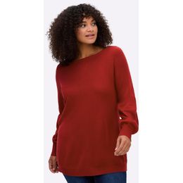 Strickpullover sheego "Pullover", Damen, Gr. 44/46, rot (kirsche), 100% Polyacryl, unifarben, Pullover Strickpullover