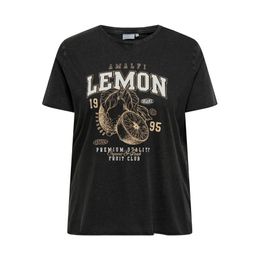 Only CARMAKOMA Damen T-Shirt "CARLUCY LIFE REG S/S TOP JRS NOOS"schwarz print:fruity lemon, Gr. L, Shirts, Baumwolle, regular fit