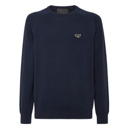Rundhalspullover Philipp Plein "Rundhalspullover", Herren, Gr. L, 24, navy, Obermaterial: 80% Baumwolle, 20% Wolle, Pullover Rundhalspullover