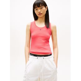 Tanktop Tommy Jeans "TJW ESSENTIAL RIB TANK EXT", Damen, Gr. S (36), tropical blush, Single Jersey, Obermaterial: 95% Baumwolle, 5% Elasthan, gestreift, figurbetont kurz, Rundhals, Tops Tanktop, mit gerippter Struktur
