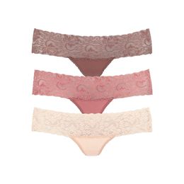 String Vivance, Damen, Gr. 44/46, bunt (rose, beere, mahagoni), Single Jersey, Obermaterial: 95% Baumwolle, 5% Elasthan. Spitze: 93% Polyamid, 7% Elasthan (LYCRA), unifarben, bequem, Unterhosen String, aus elastischer Baumwolle mit floraler Spitze