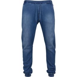 Bequeme Jeans Urban Classics "Urban Classics Herren Knitted Denim Jogpants", Herren, Gr. M, US-Gr&ouml;&szlig;en, blau washed, 83% Baumwolle, 15% Polyester, 2% Elasthan, unifarben, normal, Jeans
