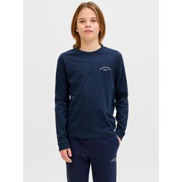 Jack & Jones Langarmshirt JACK & JONES JUNIOR "JJCOLLEGE LOGO TEE LS CREW NECK JNR", Jungen, Gr. 140, navy blazer, Shirts Langarmshirt, mit Logoprint