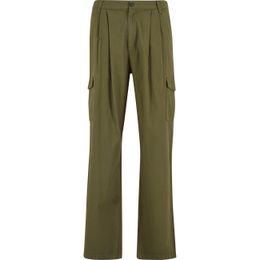Cargohose Urban Classics "Urban Classics Wide Pleated Cargo Pants", Damen, Gr. 28, Normalgr&ouml;&szlig;en, lightolive, 80% Baumwolle, 18% Polyester, 2% Elasthan, unifarben, relaxed fit, Hosen Cargohose