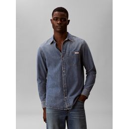 Jeanshemd Calvin Klein Jeans "VINTAGE INDIGO", Herren, Gr. XXL, N-Gr, ck vintage indigo, Denim/Jeans, Obermaterial: 100% Baumwolle, unifarben, regular fit normal, Rundhals, eingesetzt Manschette, Hemden Jeanshemd, Regular fit mit Rundhalsausschnitt