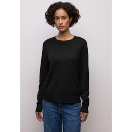 Rundhalspullover Street One, Damen, Gr. 38, schwarz, Stoff, 86% Viskose, 14% Polyester, unifarben, normal normal, Rundhals, Rippb&uuml;ndchen, Pullover Rundhalspullover, mit Rundhalsausschnitt