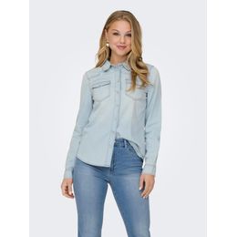 Jeansbluse Only "ONLALEXA L/S DNM SHIRT FS NOOS", Damen, Gr. XS, light blau denim, Web, Obermaterial: 100% Baumwolle, unifarben, regular fit, Blusen Jeansbluse
