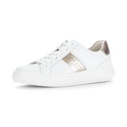 Plateausneaker Gabor, Damen, Gr. 41, wei&szlig;, goldfarben, Leder, Textil, Schuhe Plateausneaker, Freizeitschuh, Halbschuh, Schn&uuml;rschuh mit weichem Schaftrand
