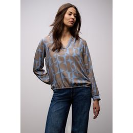 Langarmbluse Street One, Damen, Gr. 46, bonnet blau, Stoff, 100% Viskose, gemustert, normal normal, Rundhals, elastischer Bund, Blusen, aus softer Viskose