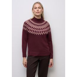 Strickpullover Street One, Damen, Gr. 34, wildberry rot, Web, 37% Baumwolle, 34% Polyacryl, 26% Polyester, 3% Elasthan, Strukturmuster, regular fit normal, hoch geschlossener Ausschnitt, B&uuml;ndchen, Pullover Strickpullover, im soften Baumwoll-Mix