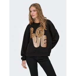 Sweatshirt Only "ONLLALLY L/S LOVE O-NECK CS SWT", Damen, Gr. XS, schwarz print:love, Sweatware, Obermaterial: 60% Baumwolle, 40% Polyester, bedruckt, regular fit, Rundhals, Rippb&uuml;ndchen, Sweatshirts Sweatshirt