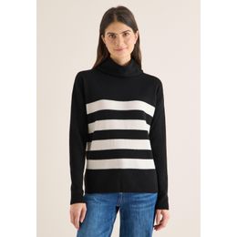 Rollkragenpullover Cecil, Damen, Gr. S (38), schwarz, Web, 37% Baumwolle, 34% Polyacryl, 26% Polyester, 3% Elasthan, gestreift, normal normal, hoch geschlossener Ausschnitt, Rippb&uuml;ndchen, Pullover Rollkragenpullover, Feinstrick