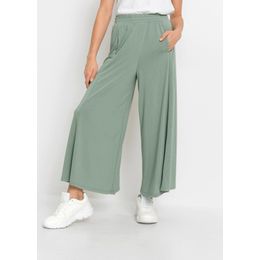 Culotte bonprix "Jersey-Culotte mit weitem Bein", Damen, Gr. 52/54 (XXL), N-Gr, gr&uuml;n (rauchgr&uuml;n), Obermaterial: 70% Modal, 30% Polyester, loose fit, Hosen Culotte, aus Modal und Polyester, Loose fit Passform, weites Bein