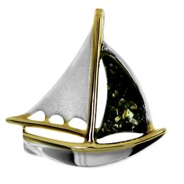 Kettenanh&auml;nger OSTSEE-SCHMUCK "- Schiff - Silber 925/000 - Bernstein" Gr. 25, silber (silber 925, silberfarben, wei&szlig;), Schmuckanh&auml;nger, Damen, Silber 925 (Sterlingsilber), Kettenanh&auml;nger