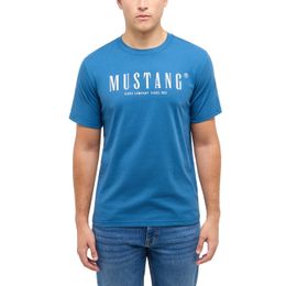 Kurzarmshirt Mustang "Herren Style Austin", Damen, Gr. S, mittelblau, Jersey, 100% Baumwolle, Rundhals, Shirts Kurzarmshirt