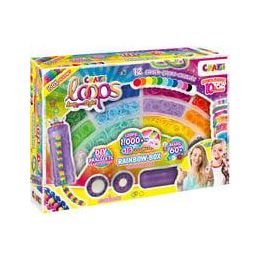 Craze Loops Rainbow Box mit mehr als 1000 Loops in 12 Farben, H&auml;kelnadel und Verschl&uuml;ssen, Aufbewahrungsbox
