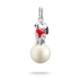 Kettenanh&auml;nger Thomas Sabo "Thomas Sabo x Peanuts Anh&auml;nger Snoopy mit Herz auf Schneeball", silberfarben, wei&szlig;, schwarz, rot, Schmuckanh&auml;nger, Damen, Perlen Silber 925 (recycelt), 12,81 g, Perlen, Silber 925 (recycelt), Kettenanh&auml;nger, mit Perle (imitiert)