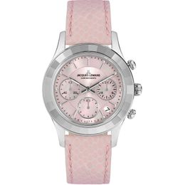 Chronograph Jacques Lemans "Venice", rosa (rosa, rosa), Armbanduhren, Damen, Chronograph, Armbanduhr, Damenuhr, Lederarmband, Stoppfunktion, Datum, Perlmutt