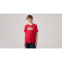 T-Shirt LEVI'S KIDS "LVB BARBECUE BATWING TEE", Jungen, Gr. 8 (128), urban rot, Jersey, Obermaterial: 60% Baumwolle, 40% Polyester, bedruckt, normal h&uuml;ftbedeckend, Rundhals, Shirts T-Shirt, mit Print, for Boys