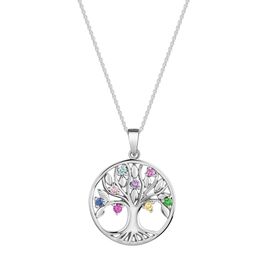 Kette mit Anh&auml;nger Firetti "Geschenk Silber 925 Halsschmuck Halskette Ankerkette Baum des Lebens", silberfarben, blau, pink, rosa, t&uuml;rkis, lila, gelb, gr&uuml;n, Halsketten, Damen, Silber 925 (Sterlingsilber), L: 45 B: 1,1mm, Kette mit Anh&auml;nger, mit Zirkonia (synth.), B:1,1mm