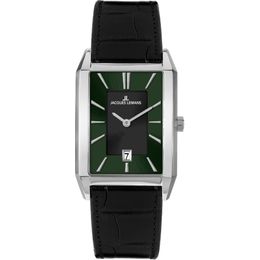 Quarzuhr Jacques Lemans "Torino", schwarz (schwarz, gr&uuml;n), Armbanduhren, Herren, Quarzuhr, Armbanduhr, Herrenuhr, Lederarmband, analog, Datum