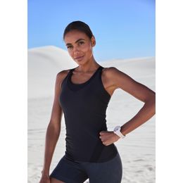 active by Lascana Sporttop LASCANA ACTIVE, Damen, Gr. S (36/38), blau (schwarz), Trikot, Obermaterial: 85% Polyester, 15% Elasthan, Mesh, unifarben, figurbetont h&uuml;ftlang, tiefer Rundhals, Tops Sporttop, mit Mesh-Einsatz und gekreuzte Tr&auml;ger im R&uuml;cken, Topseller