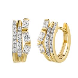 Paar Creolen Firetti "Schmuck Geschenk Gold 333 Ohrschmuck Ohrringe mehrreihige Optik", gelbgoldfarben, wei&szlig;goldfarben, kristallwei&szlig;, kristallwei&szlig;, Ohrringe, Damen, Gelbgold 333, Paar Creolen, mit Zirkonia (synth.)