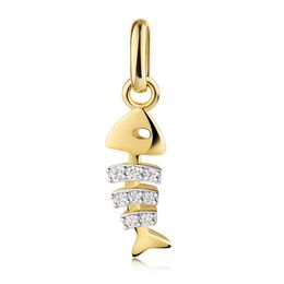 Kettenanh&auml;nger Firetti "Schmuck Geschenk Gold 333 Halsschmuck Anh&auml;nger Fisch", gelbgoldfarben, wei&szlig;goldfarben, kristallwei&szlig;, kristallwei&szlig;, Schmuckanh&auml;nger, Damen, Gelbgold 333, 0,5 g, Kettenanh&auml;nger, mit Zirkonia (synth.)