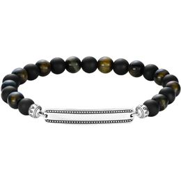 Armband Thomas Sabo "Gravierbares Bead Armband Obsidian und Tigerauge" Gr. 21, bunt (silberfarben, schwarz, blau, schwarz, blau), Armb&auml;nder, Damen, 21, Silber 925 (recycelt), Armband, mit Obsidian, Tigerauge