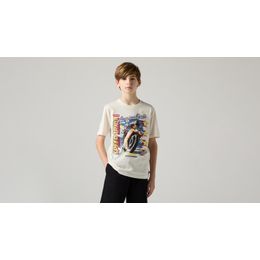 T-Shirt LEVI'S KIDS "LVB SPEED TRIAL TEE", Jungen, Gr. 8 (128), levi's egret, Jersey, Obermaterial: 60% Baumwolle, 40% Polyester, bedruckt, normal h&uuml;ftbedeckend, Rundhals, Shirts T-Shirt, for Boys, mit gro&szlig;em Frontprint