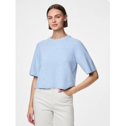 Strickpullover Pieces "PCSILLY SS O-NECK KNIT NOOS BC", Damen, Gr. XXL, cashmere blau detail:melange, Strick, Obermaterial: 90% Polyester, 5% Wolle, 5% Elasthan, meliert, loose fit taillenbedeckt, Rundhals, Pullover Strickpullover, mit weiten, kurzen &Auml;rmeln